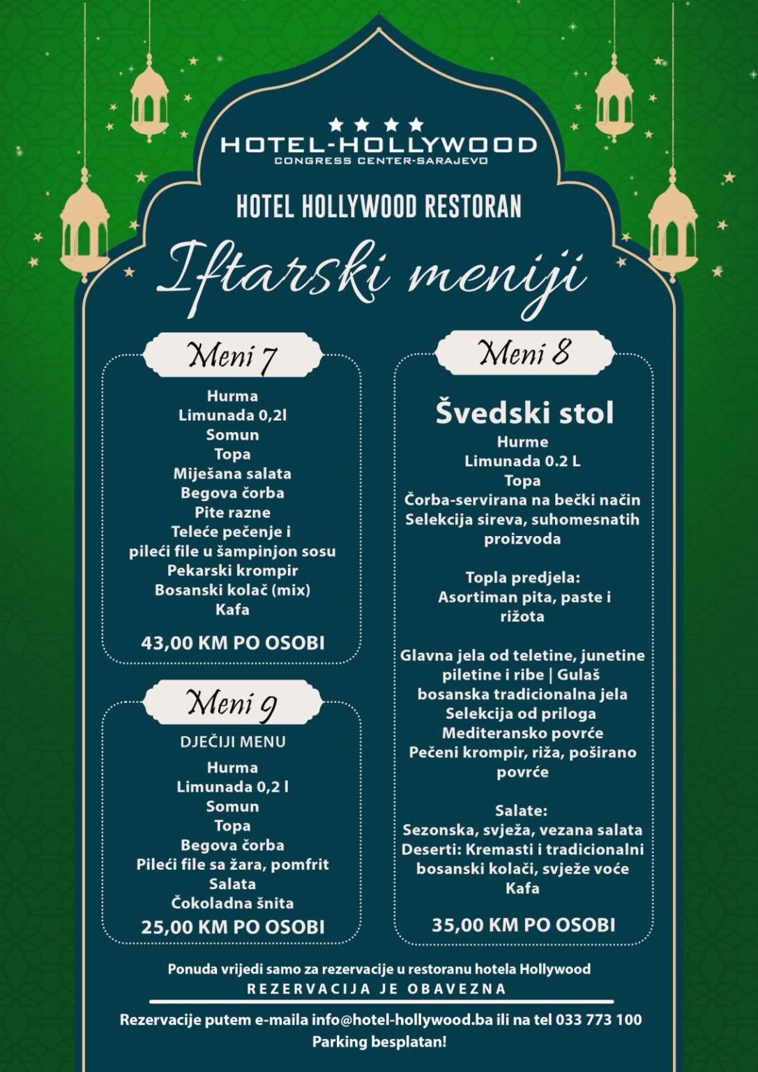 IFTARSKI MENI 2026 – Hotel Hollywood
